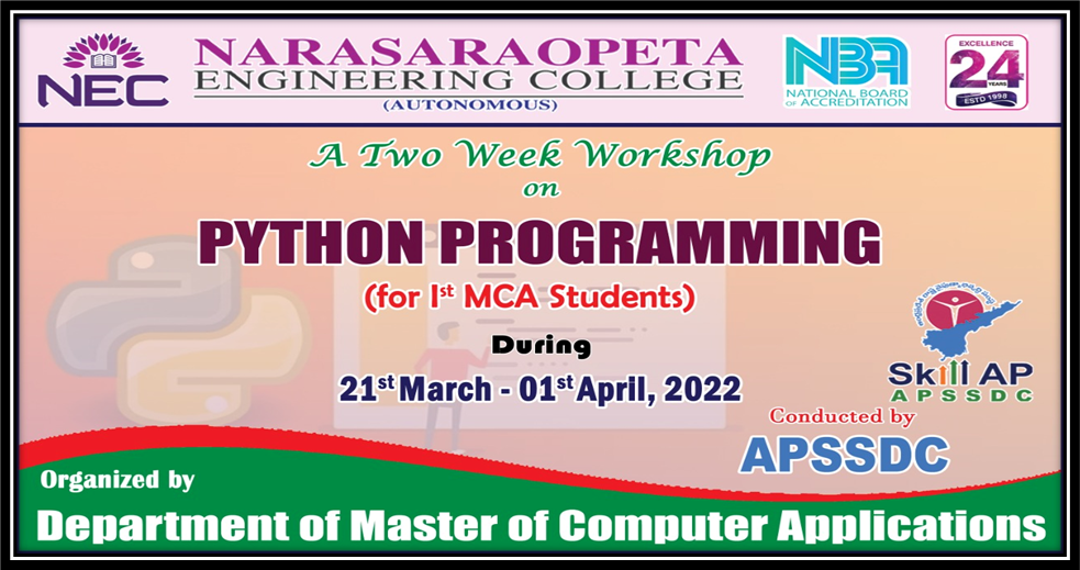 Department of MCA organized a two-week workshop on “PYTHON PROGRAMMING ...