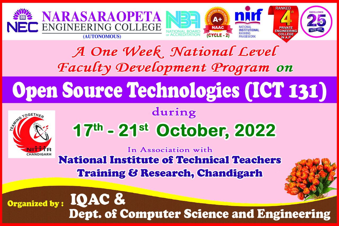 Department of CSE have organized a "One Week National Level Faculty ...