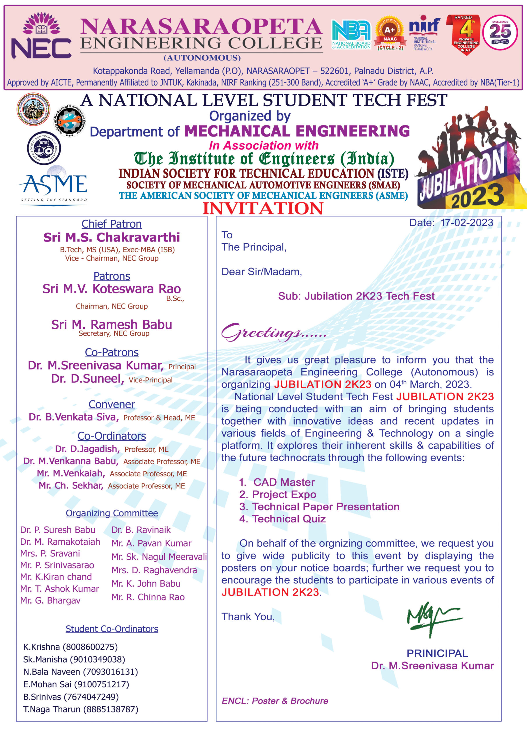 Department of Mechanical Engineering is organizing a National level ...