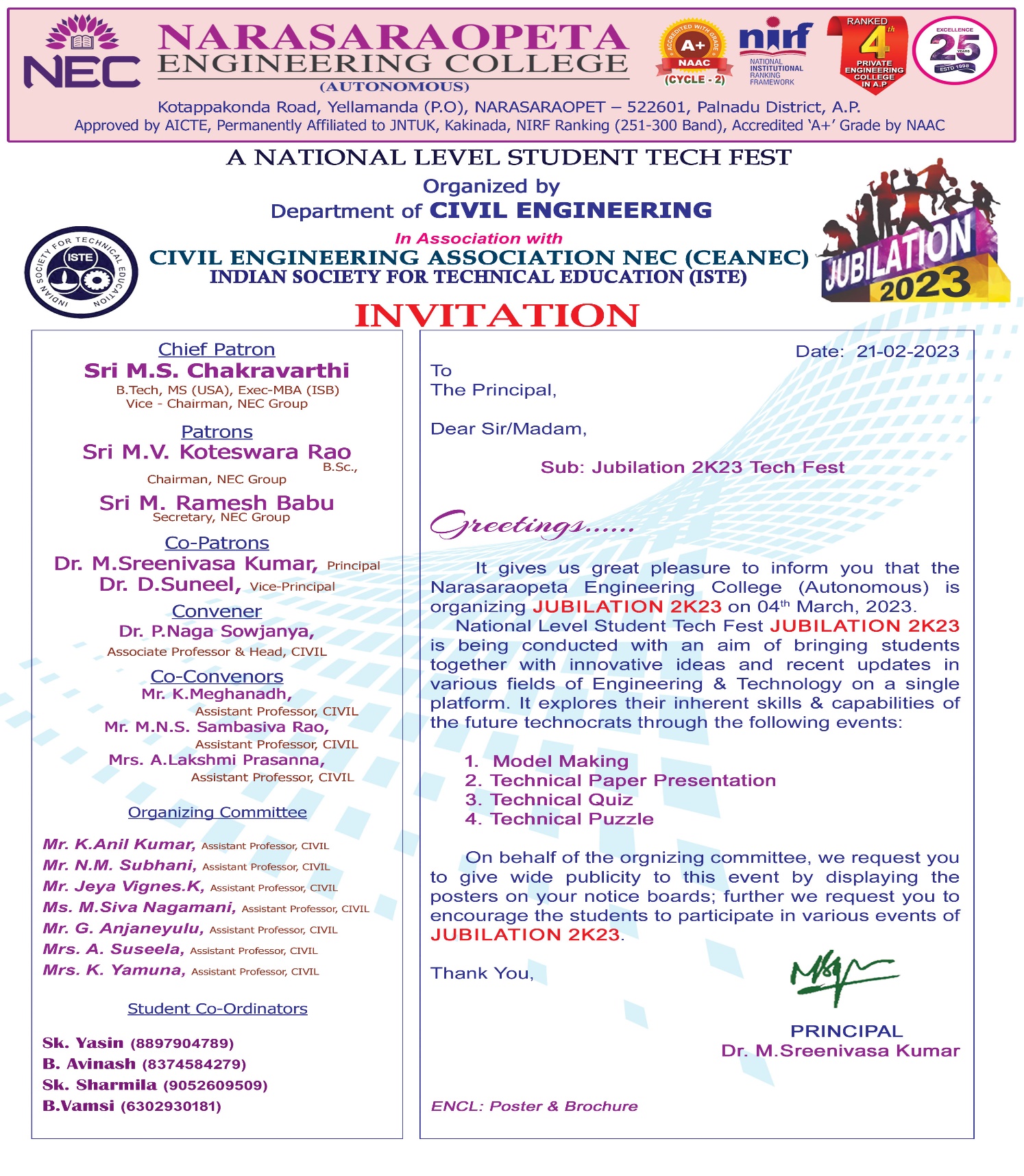 The Department of Civil Engineering is organizing a National level ...