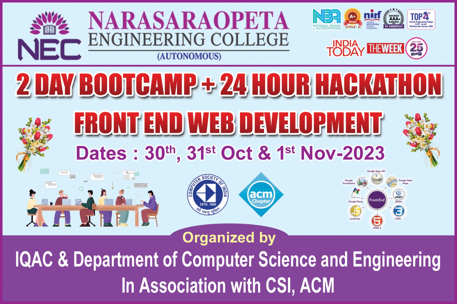 Department of CSE in Association with CSI, ACM organized 2 Day Boot Camp+ 24 Hour Hackathon ...