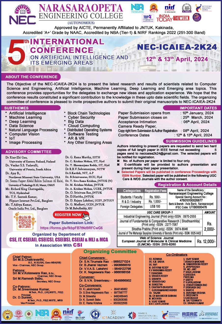 NEC-ICAIEA2K24: 5th International Conference on Artificial Intelligence ...