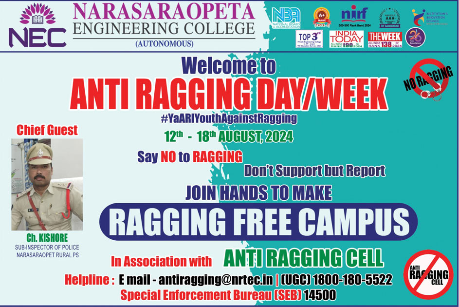 Anti-Ragging Program at Narasaraopeta Engineering College | Safe Campus ...